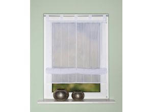 4056751479011 - Raffrollo HOME WOHNIDEEN ELLORA Gr 1 weiß B80cm H140cm Voile Obermaterial 100% Polyester Raffrollos Schlaufenrollo ELLORA mit Längsstreifen uEffektfransen
