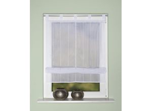 4056751479035 - Raffrollo HOME WOHNIDEEN ELLORA Gr 3 weiß B120cm H140cm Voile Obermaterial 100% Polyester Raffrollos Schlaufenrollo ELLORA mit Längsstreifen uEffektfransen