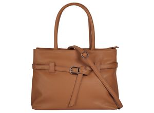 4262427393257 - Henkeltasche CLUTY Damen Gr B H T 33cm x 23cm x 15cm onesize cognac Leder leicht glänzend unifarben Taschen echt Leder Made in Italy