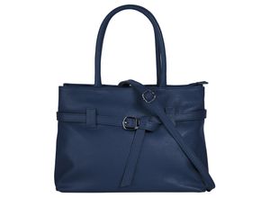 4262427393264 - Henkeltasche CLUTY Damen Gr B H T 33cm x 23cm x 15cm onesize blau Leder leicht glänzend unifarben Taschen echt Leder Made in Italy