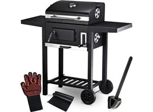 4260750014085 - deluxe4homeÂ® Holzkohlegrill mit Deckel - Grillwagen I 2 Ablagen Thermometer uvm