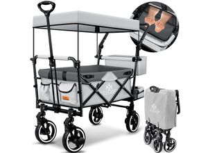 4260729119605 - KESSER® Bollerwagen Faltbar GTS-9100 mit Dach Handwagen Transportwagen klappbar belastbar bis 150kg mit Hartgummi-Räder & Feststellbremsen Vorne & Hinten Inkl Schloss Abdeckung Wetter & Sichtschutz