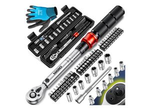 4255598315272 - MASKO® Drehmomentschlüssel 45-tlg Set Auto Fahrrad & Motorrad 1 4 Zoll 5-25Nm inkl Handschuhe Magnetische Zündkerzenhülse Stecknüsse mit Verlängerungsstange 100mm + - 4% Toleranz Reifenschlüsse