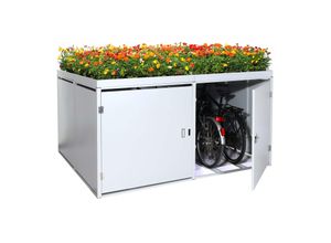 4057651831442 - 4er-Fahrradgarage mit Pflanzkasten MCW-L56b Fahrradbox abschließbar verzinkter Stahl 126x220x210cm ~ hellgrau