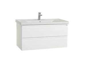 4051814423628 - 2-tlg Waschplatz Waschtisch Unterschrank 100 cm Badmöbel Set mit Waschbecken grifflose Schubladen Komplettset Silora XL