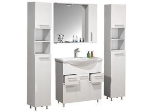 4051814427718 - 5-tlg Waschplatz Waschtisch Unterschrank 75 cm Badmöbel Set mit Waschbecken Spiegelschrank 2x Hochschrank praktische Schubladen Drehtüren Komplettset Lisalo XL 4051814427718 - 5-tlg Waschplatz Waschtisch Unterschrank 75 cm Badmöbel Set mit Waschbecken Spiegelschrank 2x Hochschrank praktische Schubladen Drehtüren Komplettset Lisalo XL