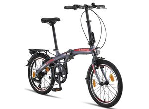 4260647780536 - Licorne Bike Phoenix 2D 20 Zoll Aluminium-Faltrad-Klapprad Scheibenbremse Discbremse V-Bremse Faltfahrrad-Herren-Damen 7 Gang Kettenschaltung - Folding City Bike Alu-Rahmen StVZO Vorderlampe Hinterlampe FarbeAnthrazit-Rot StilV-Bremse