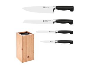 4009839704505 - Messerblock ZWILLING **** VIER STERNE inkl 4 Messer braun B12cm H24cm L12cm Messerblöcke mit flexiblen Kunststoff-Borsten Bambus