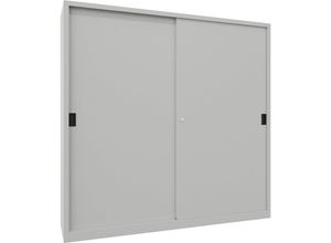4055955117392 - Schwerlast-Schiebetürenschrank Höhe 1950 mm Vollblechtüren BxT 2000 x 500 mm mit Trennwand und 2 x 4 Fachböden Tür lichtgrau kaiserkraft