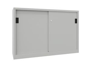 4055479207241 - Schiebetürenschrank Höhe 1000 mm Vollblechtüren BxT 1500 x 600 mm mit Trennwand und 2 x 2 Fachböden Tür lichtgrau kaiserkraft