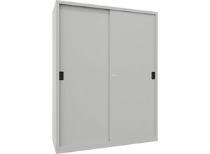 4055955117316 - Schwerlast-Schiebetürenschrank Höhe 1950 mm Vollblechtüren BxT 1500 x 600 mm mit Trennwand und 2 x 4 Fachböden Tür lichtgrau kaiserkraft