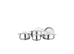 8691607019599 - Korkmaz Estima Kochgeschirr-Set mit Glasdeckel - 9-teilig - Edelstahl