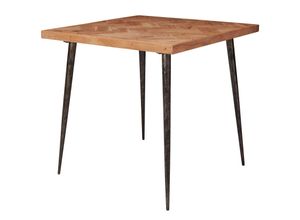 4251745766652 - Industrial Esstisch Akazienholz mit Fischgrät-Muster Metallbeine 80x80 cm
