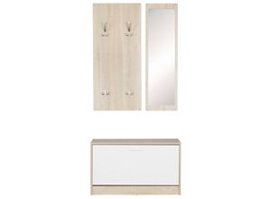 4251745759777 - Wandgarderobe DELFT mit Spiegel Weiß Platz für 8 Paar Schuhe 10 Metallhaken Melaminharzbeschichtung