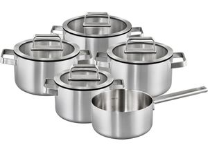 4068223885206 - Topf-Set HANSEATIC PREMIUM silber (silberfarben) Töpfe handfreundliche Griffe Literskala Glasdeckel Induktion