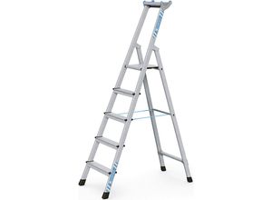4003866412259 - Profi-Stufenleiter einseitig begehbar Aluminium eloxiert mit Werkzeugablage für Handwerk und Industrie 5 Stufen inkl Plattform ZARGES