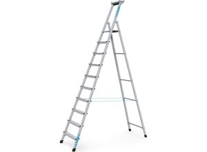 4003866412303 - Profi-Stufenleiter einseitig begehbar Aluminium eloxiert mit Werkzeugablage für Handwerk und Industrie 10 Stufen inkl Plattform ZARGES