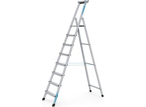 4003866412280 - Profi-Stufenleiter einseitig begehbar Aluminium eloxiert mit Werkzeugablage für Handwerk und Industrie 8 Stufen inkl Plattform ZARGES