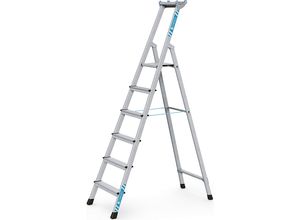 4003866412266 - Profi-Stufenleiter einseitig begehbar Aluminium eloxiert mit Werkzeugablage für Handwerk und Industrie 6 Stufen inkl Plattform ZARGES