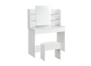 4262437183992 - Schminktisch Bella mit LED & Hocker Melly - Spiegel Schublade & Ablagefächer - Holz - Weiß