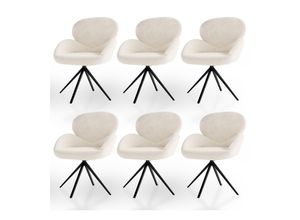 4262437184814 - Juskys Drehstuhl Albano – Bouclé Stoff 360 Grad drehbar verstellbare Füße gepolstert – Creme 6er Set