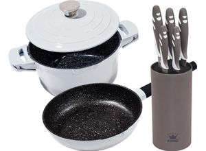 4019256019571 - KING Topf-Set Shine Grey Aluminiumguss (Set 8-tlg 1x Schmortopf 24 cm 1x Bratpfanne 28 cm Messerblock mit Messer) Induktion grau 4019256019571 - KING Topf-Set Shine Grey Aluminiumguss (Set 8-tlg 1x Schmortopf 24 cm 1x Bratpfanne 28 cm Messerblock mit Messer) Induktion grau
