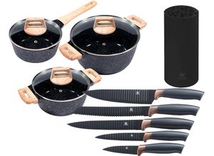 4019256024353 - Topf-Set KING »ESSENTIAL« Aluminiumguss Induktion Antihaftbeschichtung Töpfe Gr 75 l schwarz inkl 5 Küchenmesser 1 Messerblock