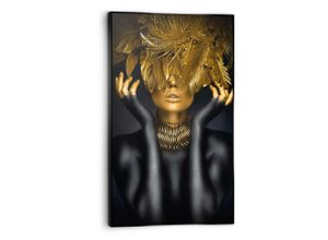 8714597662597 - Wandbild REINDERS Golden Feathers Bilder Gr B H T 70 cm x 118 cm x 37 cm goldfarben (gold) Kunstdrucke