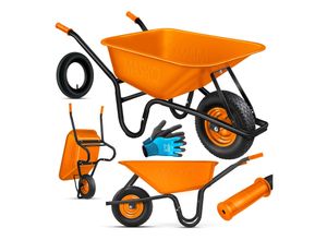 4255598324793 - MASKO® Schubkarre Bauschubkarre Gartenschubkarre 100 Liter bis 250kg Luftreifen mit Stahlfelge verzinkt Stahlrahmen Garten Karre Schiebkarre Transportkarre inkl Arbeitshandschuhe