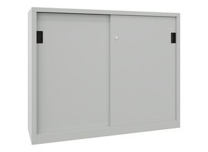 4055955112427 - Schwerlast-Schiebetürenschrank Höhe 1200 mm Vollblechtüren BxT 1500 x 600 mm mit Trennwand und 2 x 2 Fachböden Tür lichtgrau kaiserkraft