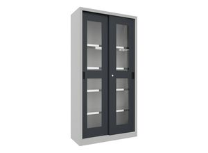 4055479246264 - Schiebetürenschrank Höhe 1950 mm Sichtfenstertüren BxT 1000 x 400 mm mit 4 Fachböden Tür anthrazit kaiserkraft