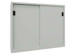 4055479233226 - Schiebetürenschrank Höhe 1200 mm Vollblechtüren BxT 1500 x 600 mm mit Trennwand und 2 x 2 Fachböden Tür lichtgrau kaiserkraft