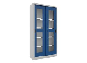 4055479246226 - Schiebetürenschrank Höhe 1950 mm Sichtfenstertüren BxT 1000 x 400 mm mit 4 Fachböden Tür enzianblau kaiserkraft
