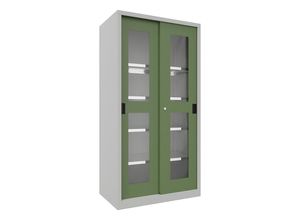 4055479251992 - Schiebetürenschrank Höhe 1950 mm Sichtfenstertüren BxT 1000 x 600 mm mit 4 Fachböden Tür resedagrün kaiserkraft