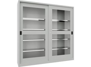 4055479002679 - Schiebetürenschrank Höhe 1950 mm Sichtfenstertüren BxT 2000 x 400 mm mit Trennwand und 2 x 4 Fachböden Tür lichtgrau kaiserkraft