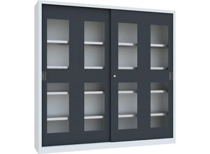 4055479263520 - Schiebetürenschrank Höhe 1950 mm Sichtfenstertüren BxT 2000 x 400 mm mit Trennwand und 2 x 4 Fachböden Tür anthrazit kaiserkraft