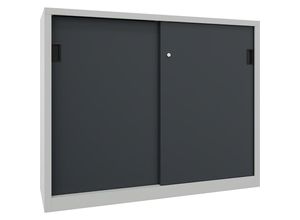 4055479233318 - Schiebetürenschrank Höhe 1200 mm Vollblechtüren BxT 1500 x 600 mm mit Trennwand und 2 x 2 Fachböden Tür anthrazit kaiserkraft