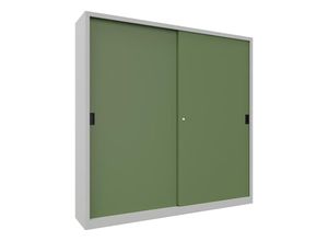 4055479262080 - Schiebetürenschrank Höhe 1950 mm Vollblechtüren BxT 2000 x 400 mm mit Trennwand und 2 x 4 Fachböden Tür resedagrün kaiserkraft