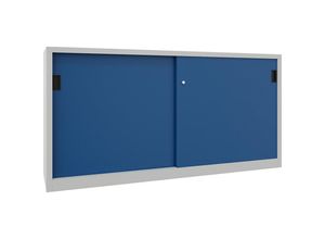 4055479210166 - Schiebetürenschrank Höhe 1000 mm Vollblechtüren BxT 2000 x 400 mm mit Trennwand und 2 x 2 Fachböden Tür enzianblau kaiserkraft