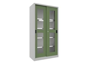 4055479249128 - Schiebetürenschrank Höhe 1950 mm Sichtfenstertüren BxT 1000 x 500 mm mit 4 Fachböden Tür resedagrün kaiserkraft