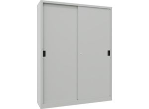 4055479253354 - Schiebetürenschrank Höhe 1950 mm Vollblechtüren BxT 1500 x 400 mm mit Trennwand und 2 x 4 Fachböden Tür lichtgrau kaiserkraft