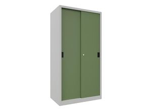 4055479250568 - Schiebetürenschrank Höhe 1950 mm Vollblechtüren BxT 1000 x 600 mm mit 4 Fachböden Tür resedagrün kaiserkraft