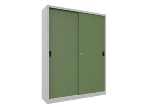 4055479253439 - Schiebetürenschrank Höhe 1950 mm Vollblechtüren BxT 1500 x 400 mm mit Trennwand und 2 x 4 Fachböden Tür resedagrün kaiserkraft