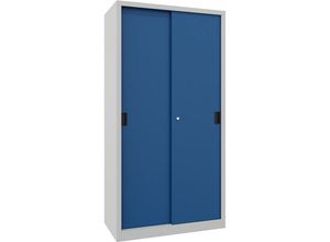 4055479247667 - Schiebetürenschrank Höhe 1950 mm Vollblechtüren BxT 1000 x 500 mm mit 4 Fachböden Tür enzianblau kaiserkraft