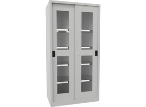 4055479002631 - Schiebetürenschrank Höhe 1950 mm Sichtfenstertüren BxT 1000 x 600 mm mit 4 Fachböden Tür lichtgrau kaiserkraft