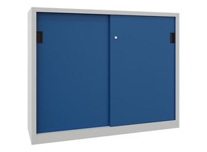 4055955127452 - Schwerlast-Schiebetürenschrank Höhe 1200 mm Vollblechtüren BxT 1500 x 500 mm mit Trennwand und 2 x 2 Fachböden Tür enzianblau kaiserkraft