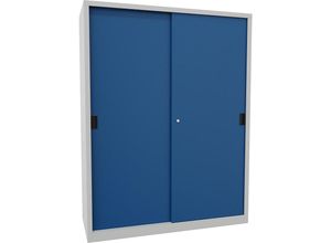 4055479259141 - Schiebetürenschrank Höhe 1950 mm Vollblechtüren BxT 1500 x 600 mm mit Trennwand und 2 x 4 Fachböden Tür enzianblau kaiserkraft