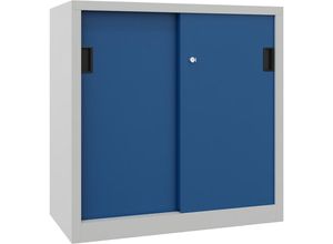 4055479198686 - Schiebetürenschrank Höhe 1000 mm Vollblechtüren BxT 1000 x 600 mm mit 2 Fachböden Tür enzianblau kaiserkraft