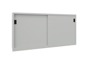 4055479212986 - Schiebetürenschrank Höhe 1000 mm Vollblechtüren BxT 2000 x 500 mm mit Trennwand und 2 x 2 Fachböden Tür lichtgrau kaiserkraft