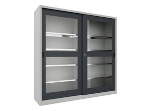 4055479266392 - Schiebetürenschrank Höhe 1950 mm Sichtfenstertüren BxT 2000 x 500 mm mit Trennwand und 2 x 4 Fachböden Tür anthrazit kaiserkraft